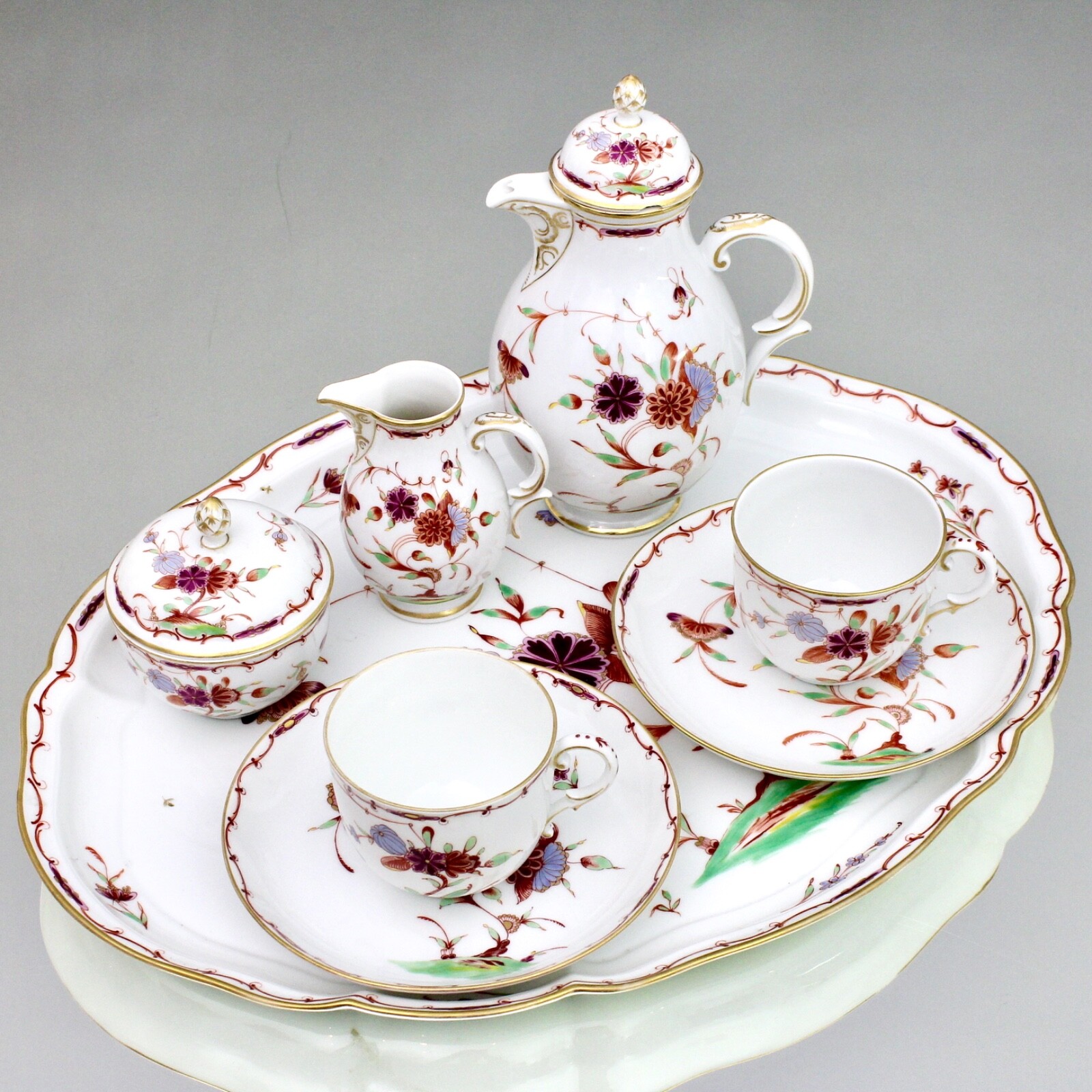 Nymphenburg: Dejeuner Indianische Blumen, Service, Tete-a-tete Rokoko ...