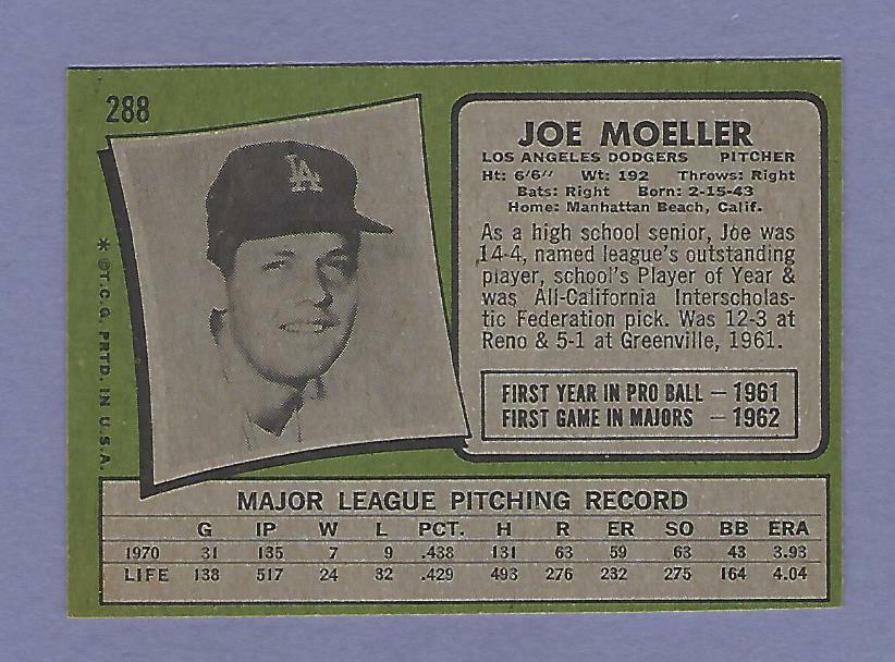 1971 Topps - #288 Joe Moeller - Los Angeles Dodgers - ExMt+ | eBay