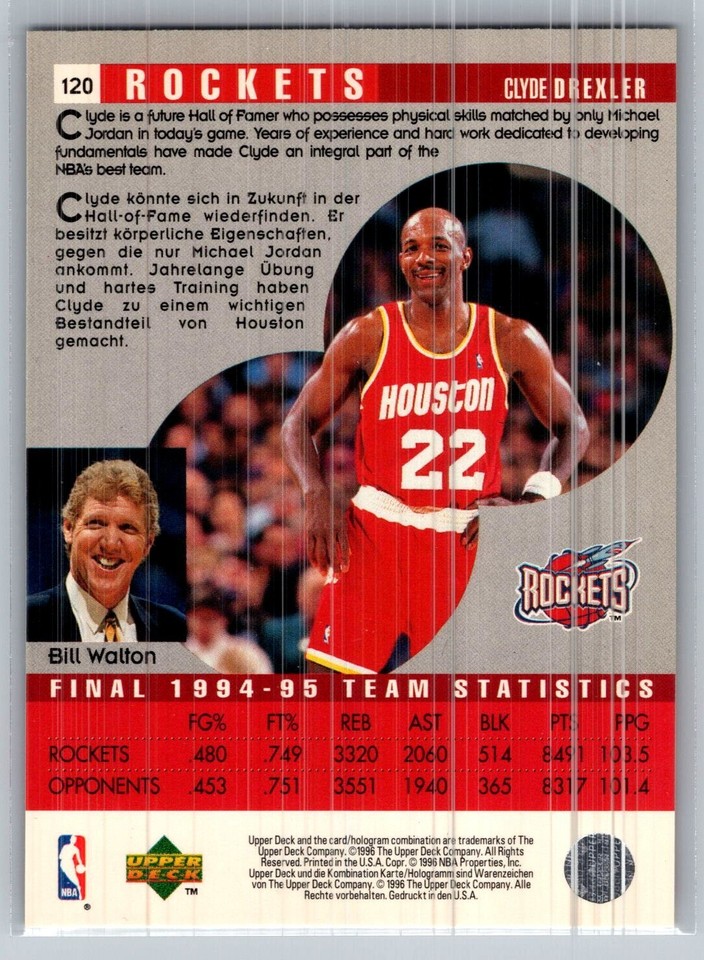 1996-97 Collector's Choice Scouting Report Clyde Drexler Houston ...