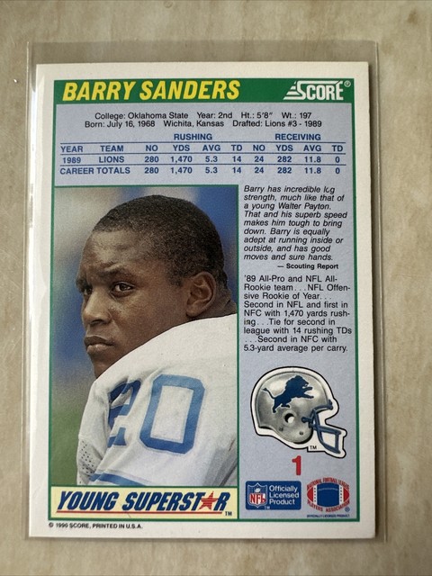 1990 Score - Mail In Young Superstars #1 Barry Sanders for sale online ...