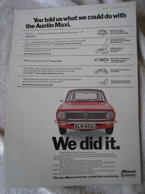 AUSTIN MAXI BRITISH LEYLAND 1750 & 1500 GOOD IDEA 1971 ADVERT APPROX A4 ...
