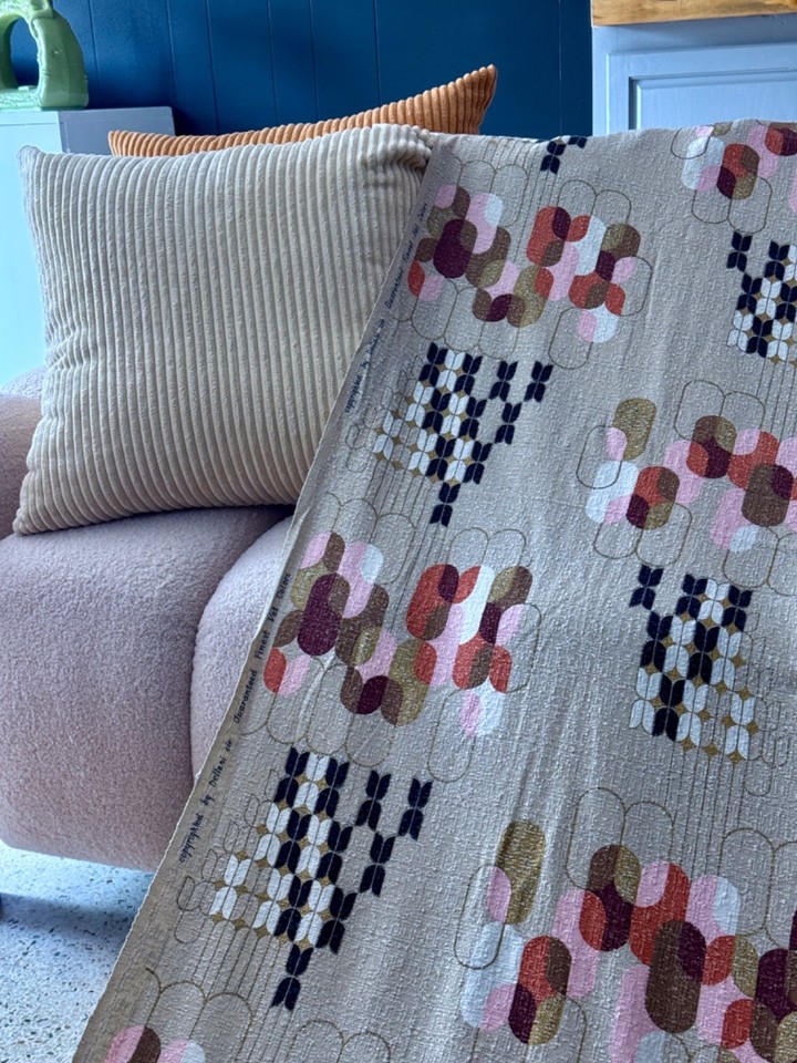 3YD 50s Kinetic Board Game Pink & Tangerine Mid Century Barkcloth ...