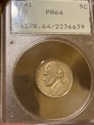 1941 Proof Jefferson 5c In A Vintage Old Rattler Ogh Pcgs Holder Pr 64 ...