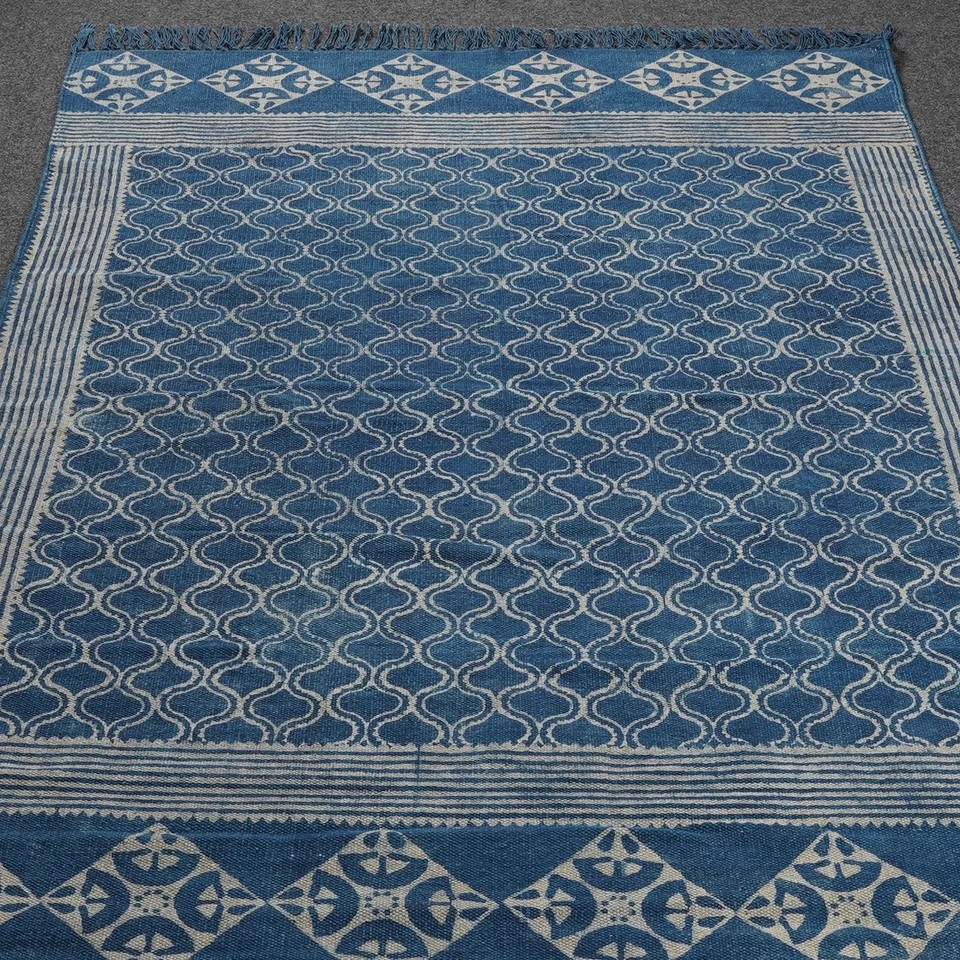 Handwoven Cotton Dhurrie Rug Color Indigo Blue Design Handmade Carpet ...