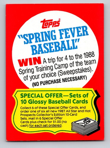 1987 Topps #NNO Topps "Spring Fever Baseball" w/ Special Offer | eBay