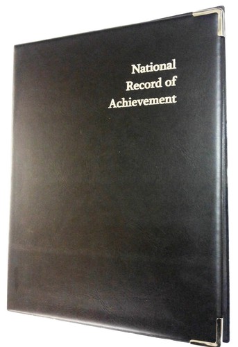 Two NATIONAL RECORD OF ACHIEVEMENT PVC FOLDER-BLACK LEATHER LOOK ...