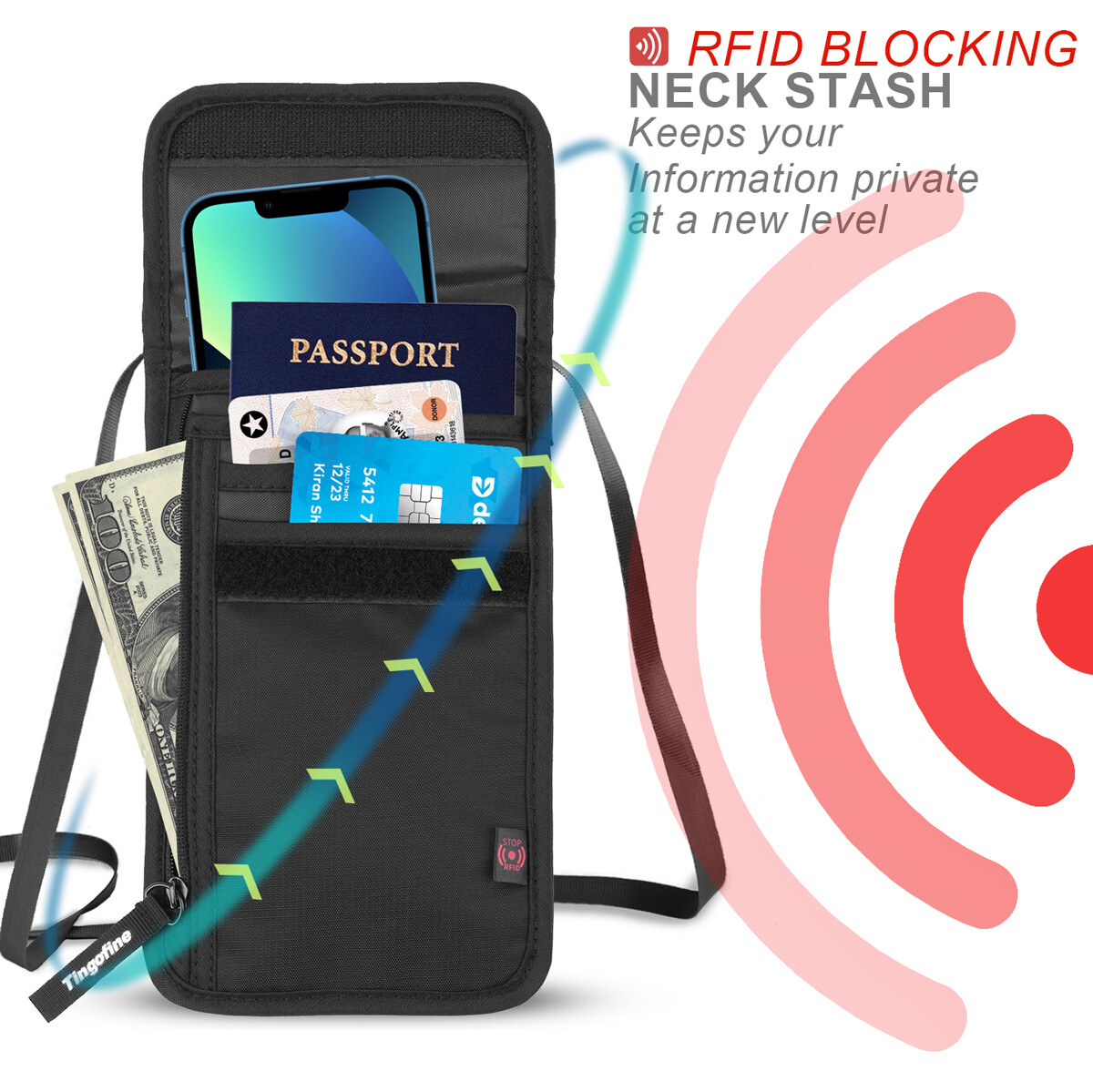 Anti Theft Neck Wallet, Credit Card Money Pouch Concealed Travel Bag ...