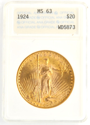United States 1924 $20 St. Gaudens Double Eagle .900 Fine ANA MS63 Gold ...