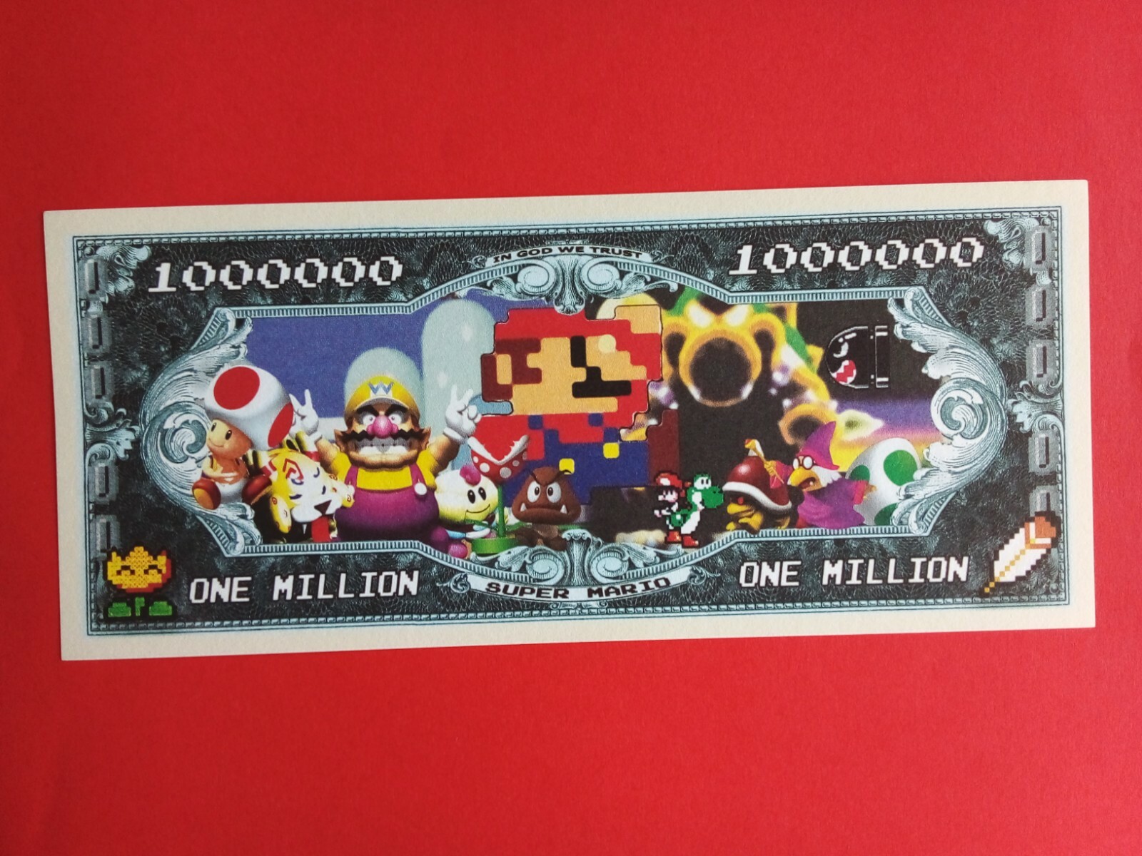 Two Super Mario $1 million bills Doublesided Novelty Banknotes. FREE P ...