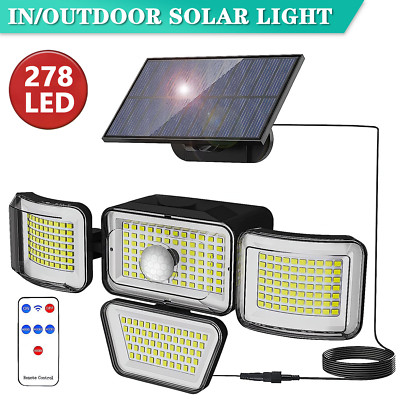 Large Solar Panel Security Light 278 LED Motion Sensor Outdoor Garden ...