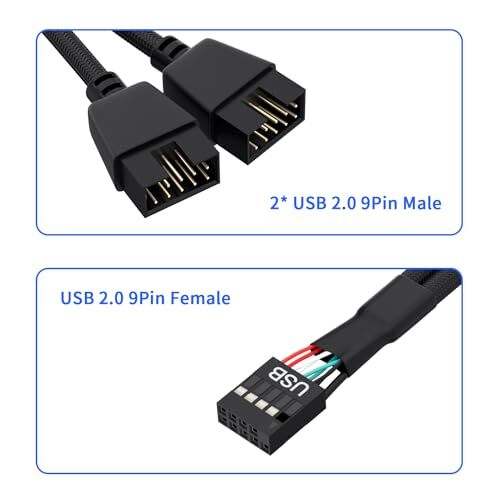 2 Pack Motherboard 9 Pin USB 2.0 to Dual 9 Pin Extension Splitter ...
