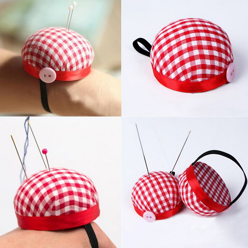 Plaid Grids Needle Sewing Pin Cushion Wrist Strap Tool Button Holder ...