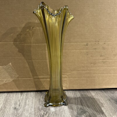 Northwood Russet Green Carnival Glass FOUR PILLARS Swung Vase | eBay