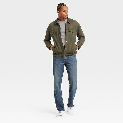 Men's Faux Suede Trucker Jacket - Goodfellow & Co Olive Green L