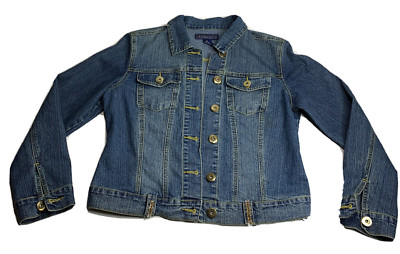 Baccini Jean Jacket Womens L Blue Denim Cropped Long Sleeve Cotton ...