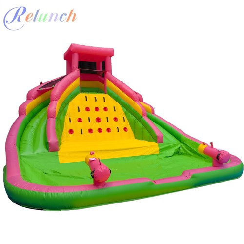 Commercial Inflatable Water Slide Park with Climbing Wall Two Slides ...