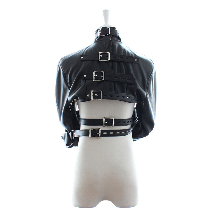 PU Leather Straightjacket Costume Open Chest Arm Harness Restraint ...