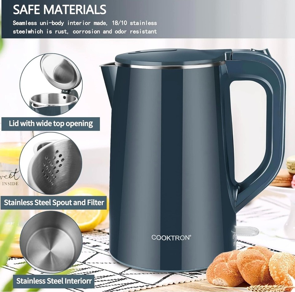 Water Kettle 1.7L/57.5OZ Electric Kettle, Easy to Clean Kettle, Double ...