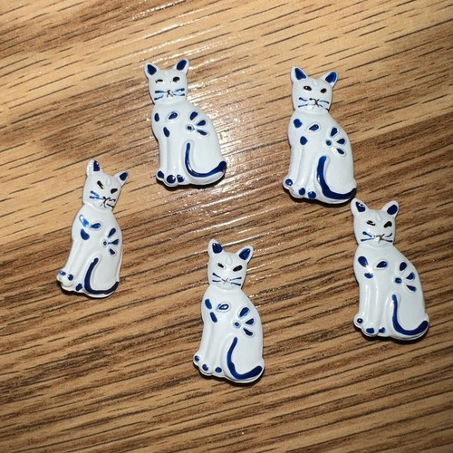 Cat Buttons white blue Set of 5 JHB International | eBay