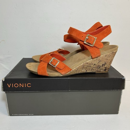 Vionic Noble Anka Wedge Sandals Coral Orange Size 11 | eBay