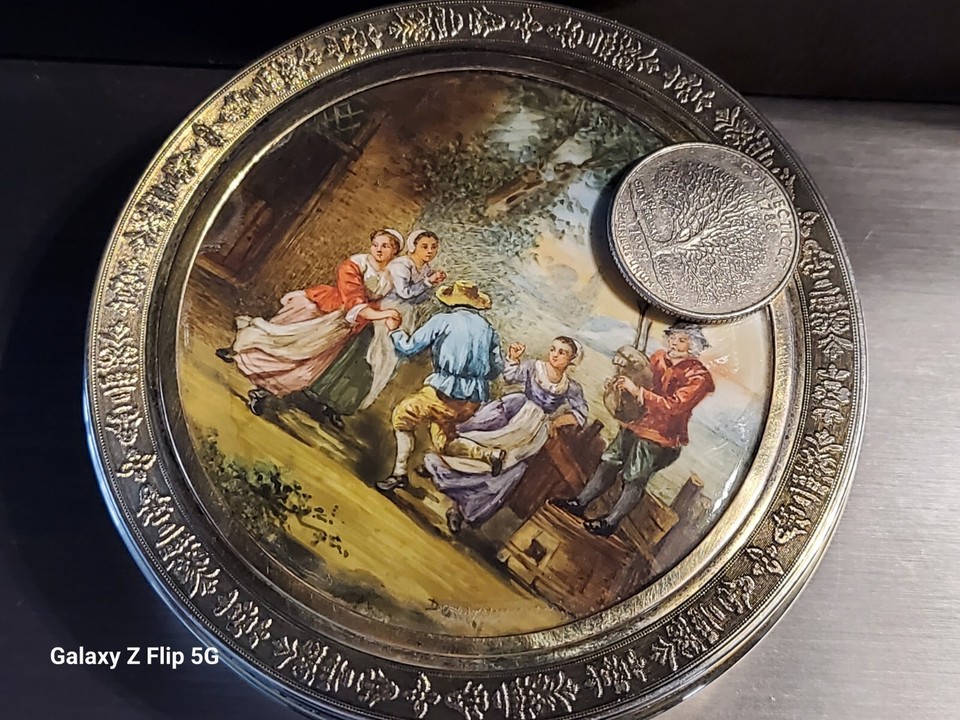 Antique French Sterling Silver Miniature & Enamel Round Box Case 19th ...