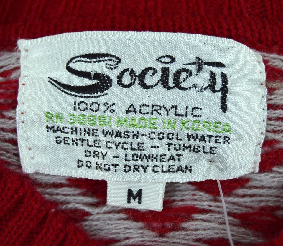 Fair Isle Red Nordic Medium Acrylic Cardigan Sweater Society Mills New ...