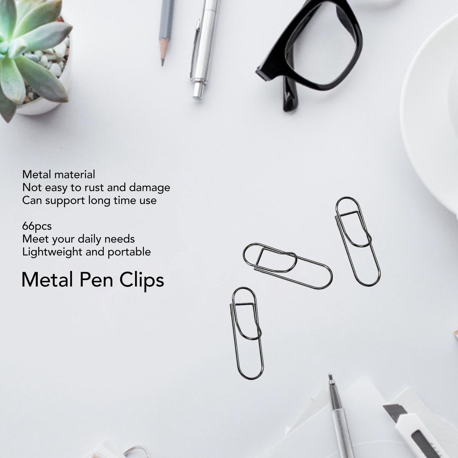 (Black)Metal Pen Clips Convenient Multi-Purpose Paperclip Pen Holder ...