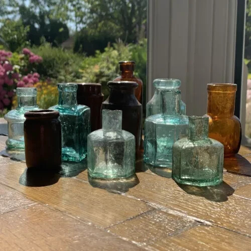 Old Fashioned Ink Bottles Vintage Glass Pots Stoneware Inks x 11 | eBay