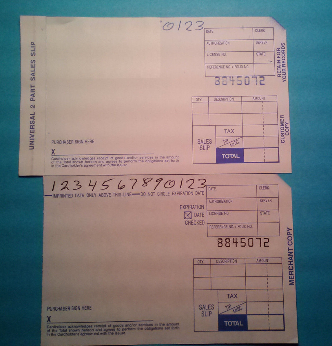 New 200 Short 2 Part Credit Card Sales Slip Manual Imprinter Draft ...