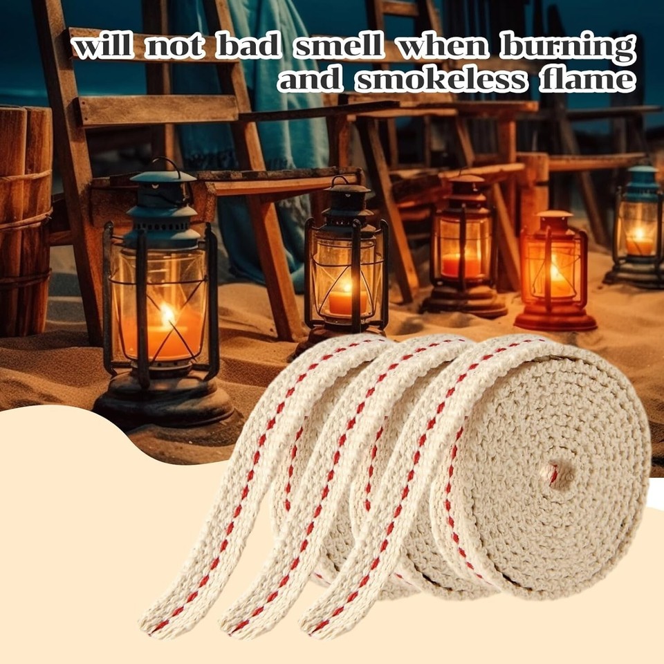 3 Rolls Lamp Wick Lantern Wicks - 10 Ft 1/2 Inch Flat Cotton Oil Lamp ...