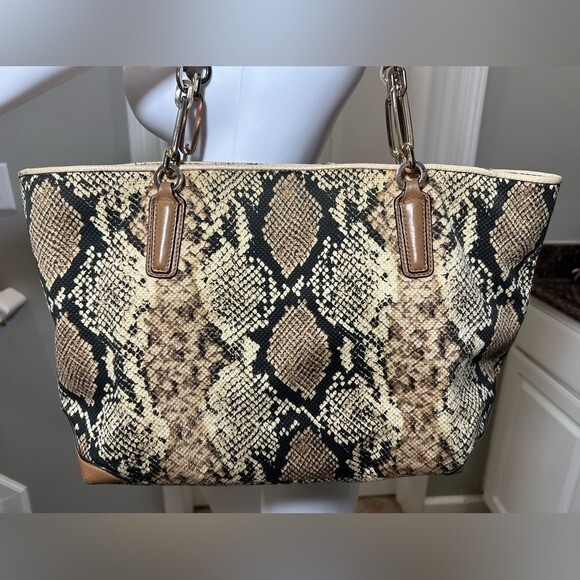 Rare Coach Python Snake Print Canvas & Leather Tote Bag | eBay