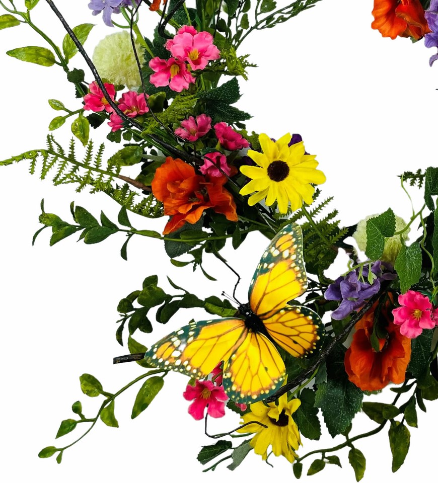 Summer Garden Monarch Wreath 24" | eBay