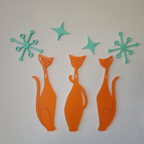 Mid-Century Modern Vintage Style Atomic Space Cat Family Set MCM Wall ...