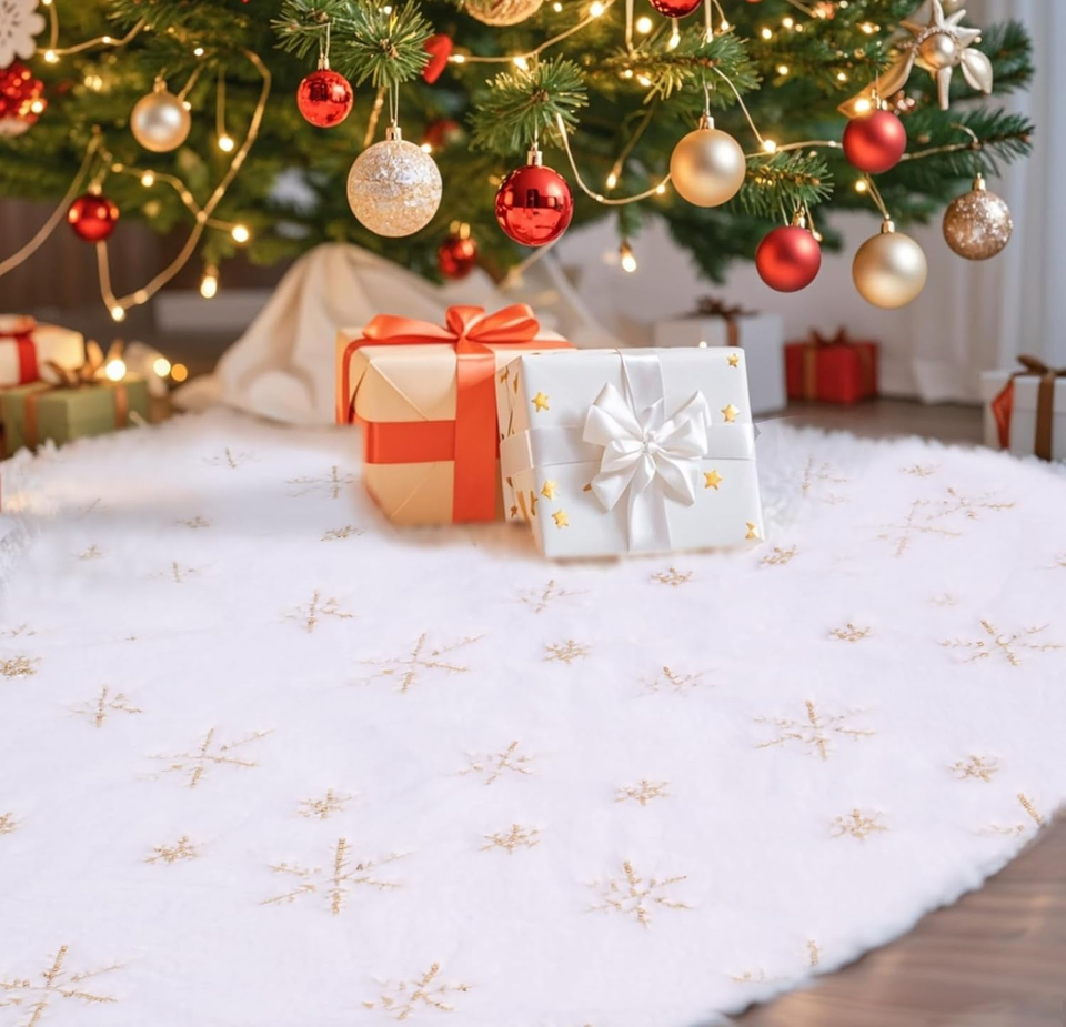 Christmas Tree Skirt, 120 Cm/48 Inches Fluffy Faux Fur White Christmas ...