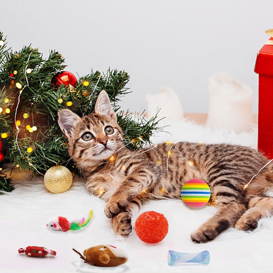 Best Christmas Stocking Cat Toys 12PCS Xmas Toy Set with Mouse, Squeaky ...