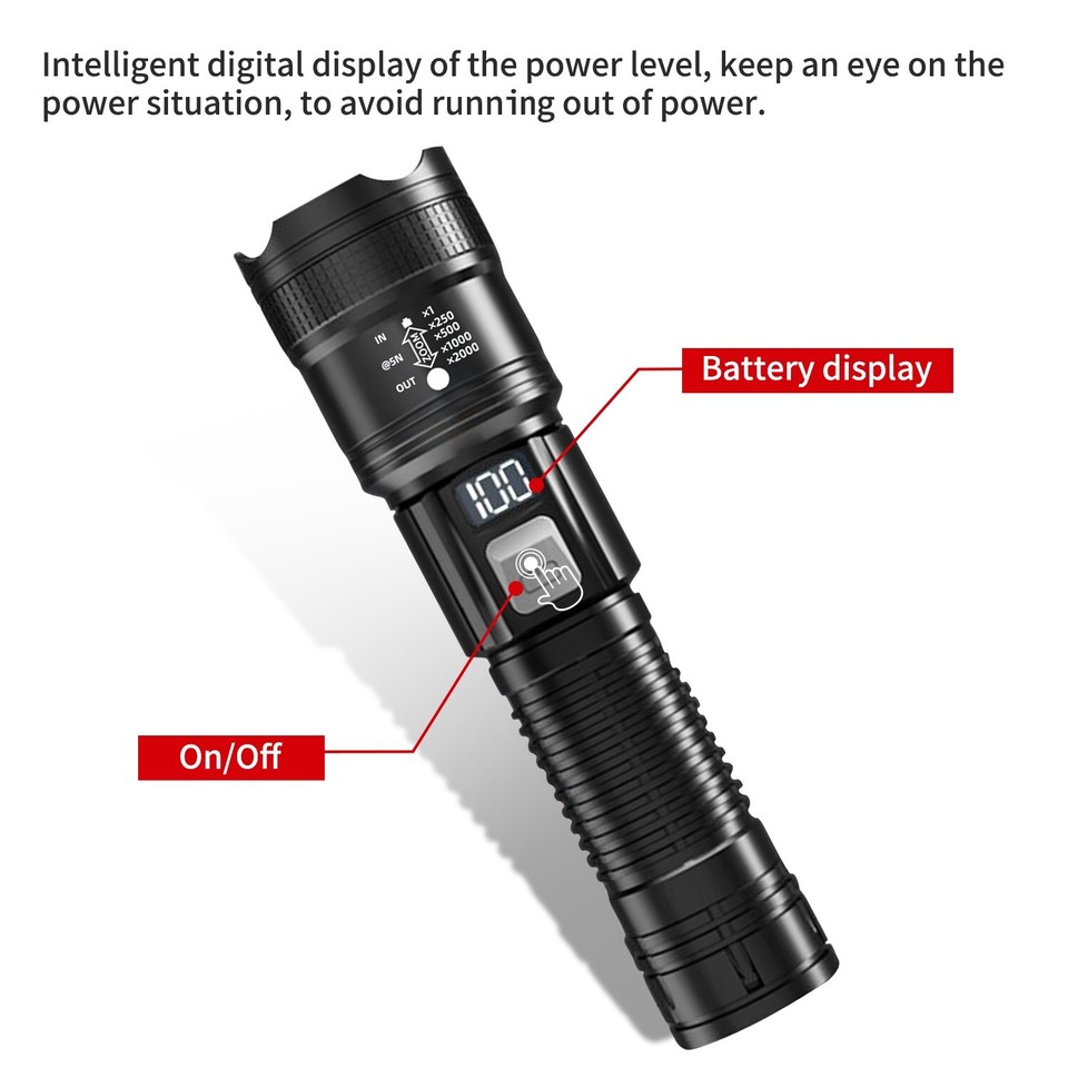 Super Bright LED Tactical Flashlight Rechargeable LED Work Light ...