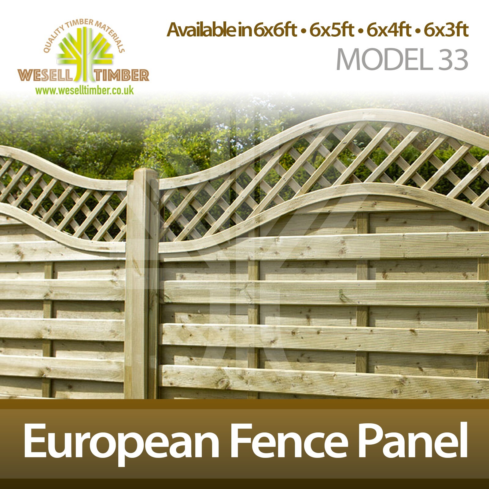6x3 Decorative Lattice Top Pressure Treated European Garden Fence Panel ...