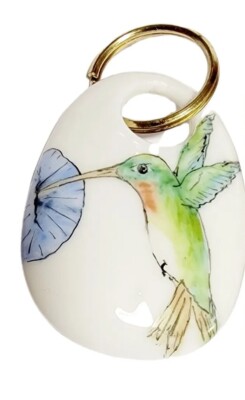 Hoffman Hummingbird Ceramic Keychain Porcelain Painted Keyring Signed ...