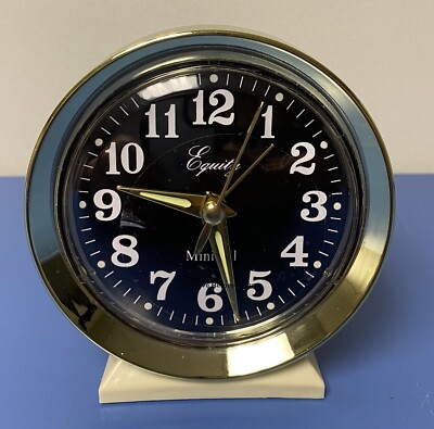 Vintage Equity Minibell Wind Up Alarm Clock Gold Trim Glow In Dark ...