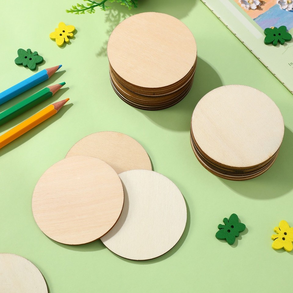 50Pcs Unfinished Wood Discs Natural Round Circles for Craft Projects ...