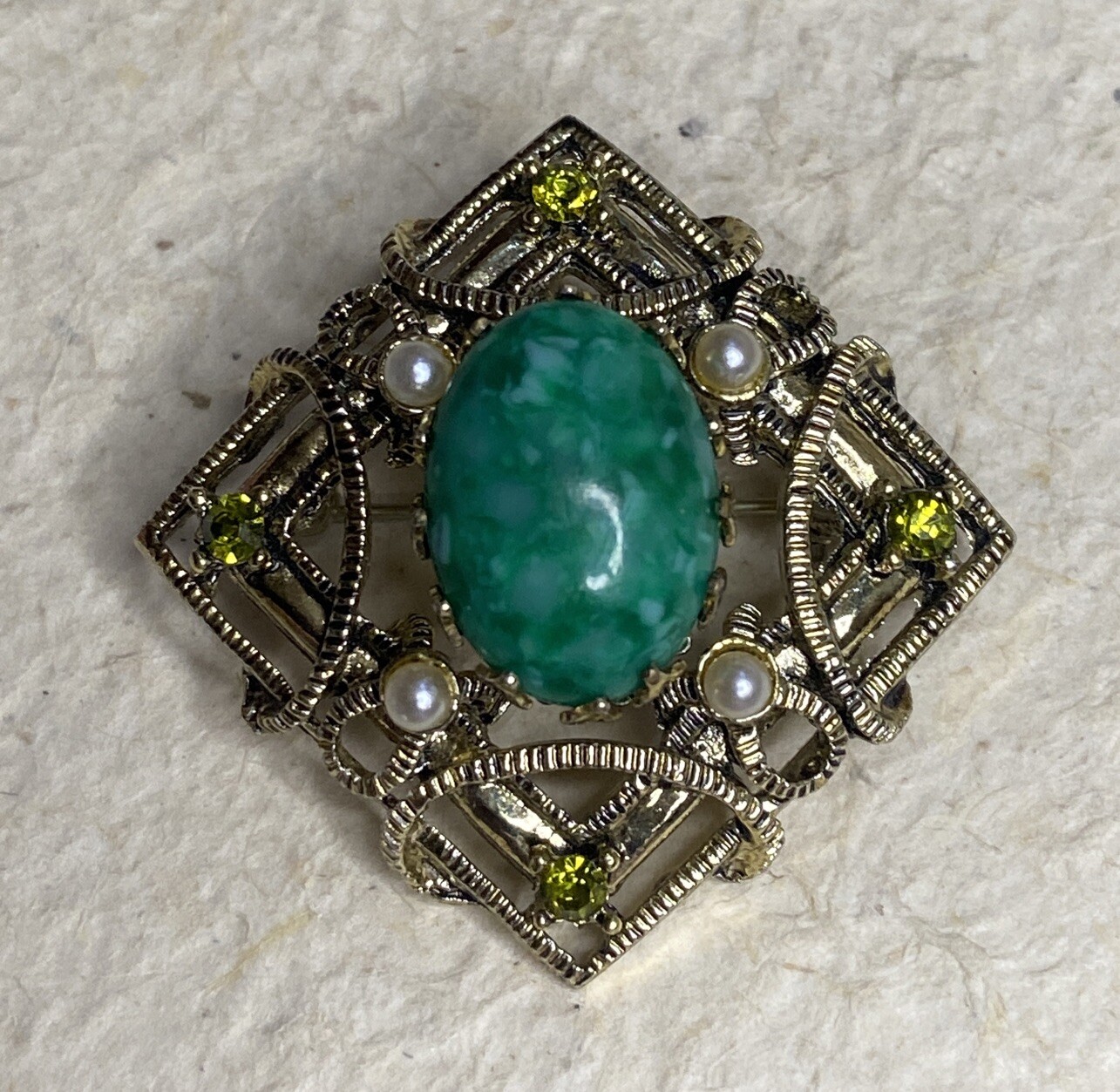 Vintage Green Stone Gold Tone Brooch Pin | eBay