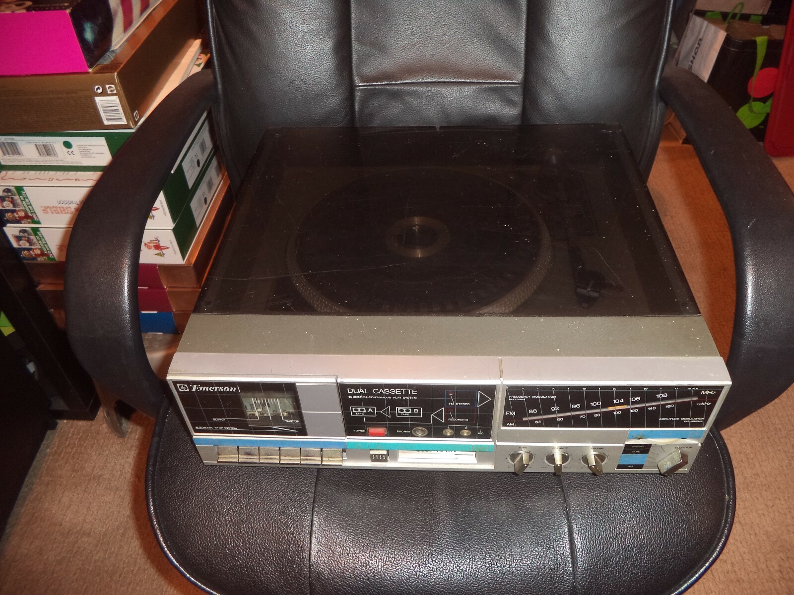 USED EMERSON M2300 DUAL CASSETTE AM / FM TURNTABLE HOME STEREO PARTS OR ...