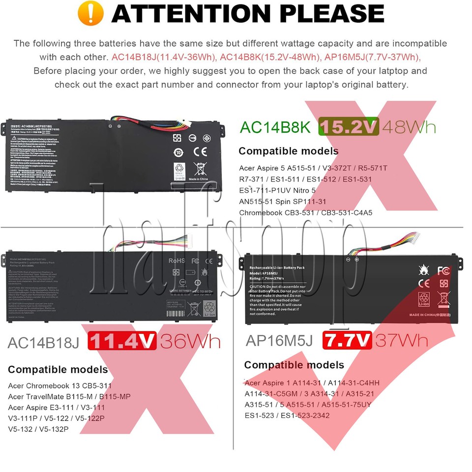 AP16M5J BATTERY FOR ACER Aspire 3 A314-31 A315-21 A315-33 A315-51 ES1 ...