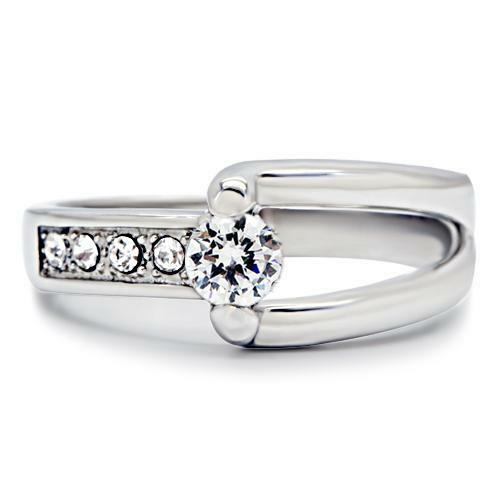 Stainless Steel Engagement Ring 4.5mm .3 carat Round Cut CZ Silver Tone ...