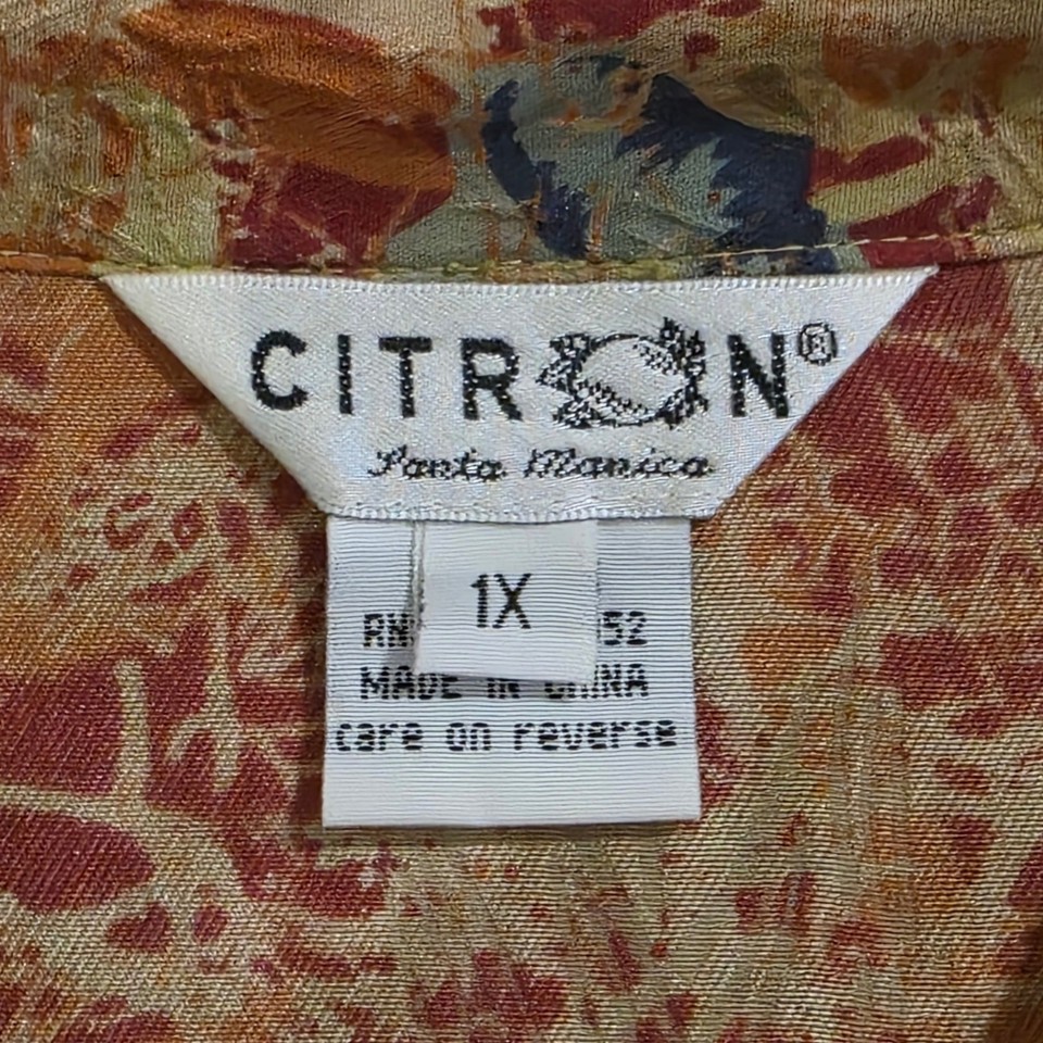 Citron Santa Monica Green Dye Floral Print Kimono Style Blouse Women 1X ...