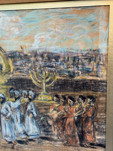 THE ARK OF THE COVENANT ORIGINAL PASTEL PAINTING DRAWING OLD ANTIQUE ...