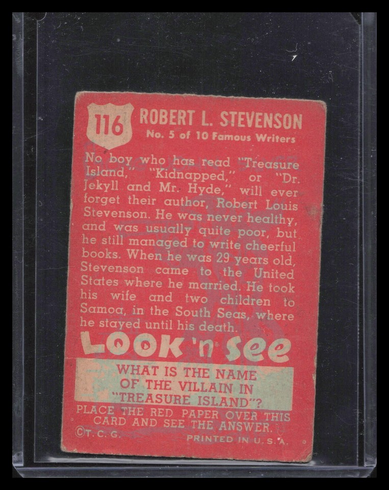 Robert Louis Stevenson 1952 Topps Look 'n See (R714-16) #116 VG | eBay