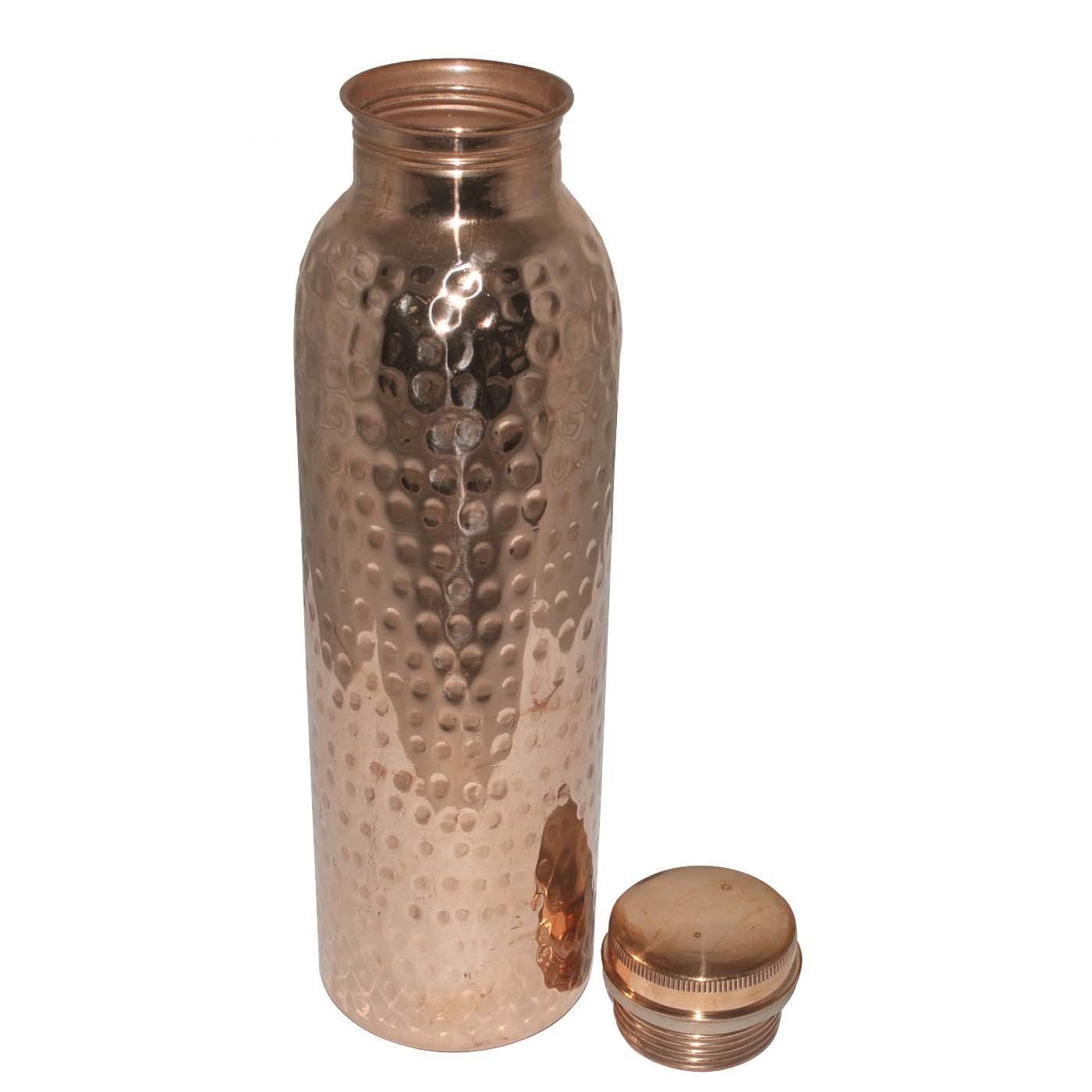 SET of 2 Pc Indian 100% Pure Copper Hammered Water Bottle 1000 ML ...