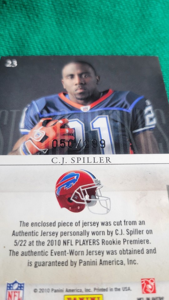 2010 Panini Studio Rookies Jersey /299 CJ Spiller #23 Rookie RC Rookie ...