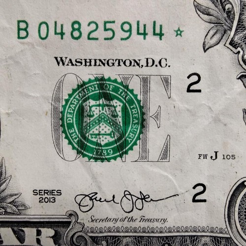 FW Duplicate Serial Number STAR Note B 04825944 ☆ One Dollar $1 Bill ...